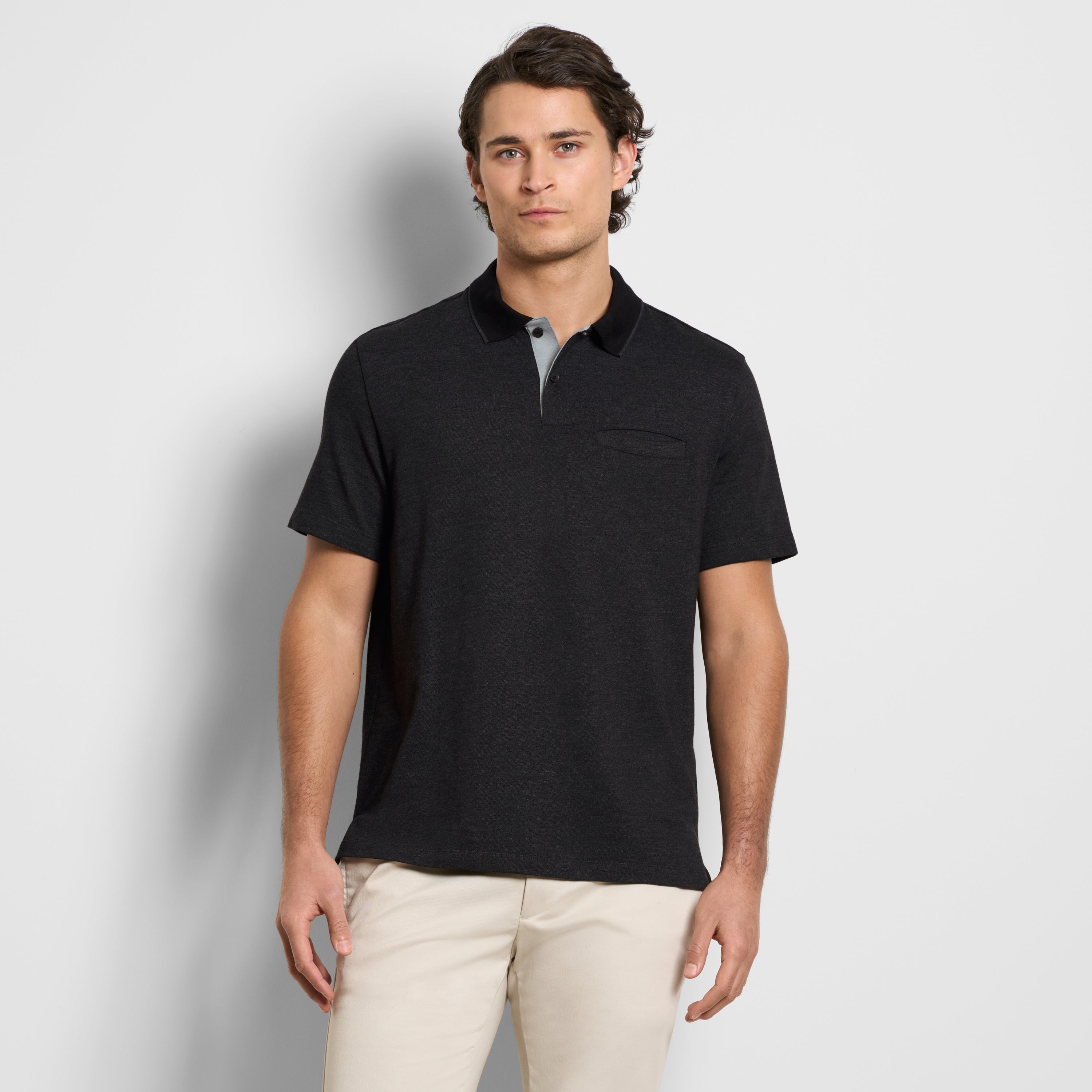 Essential Short Sleeve Birdseye Contrast Trim Welt Pocket Polo – Van Heusen