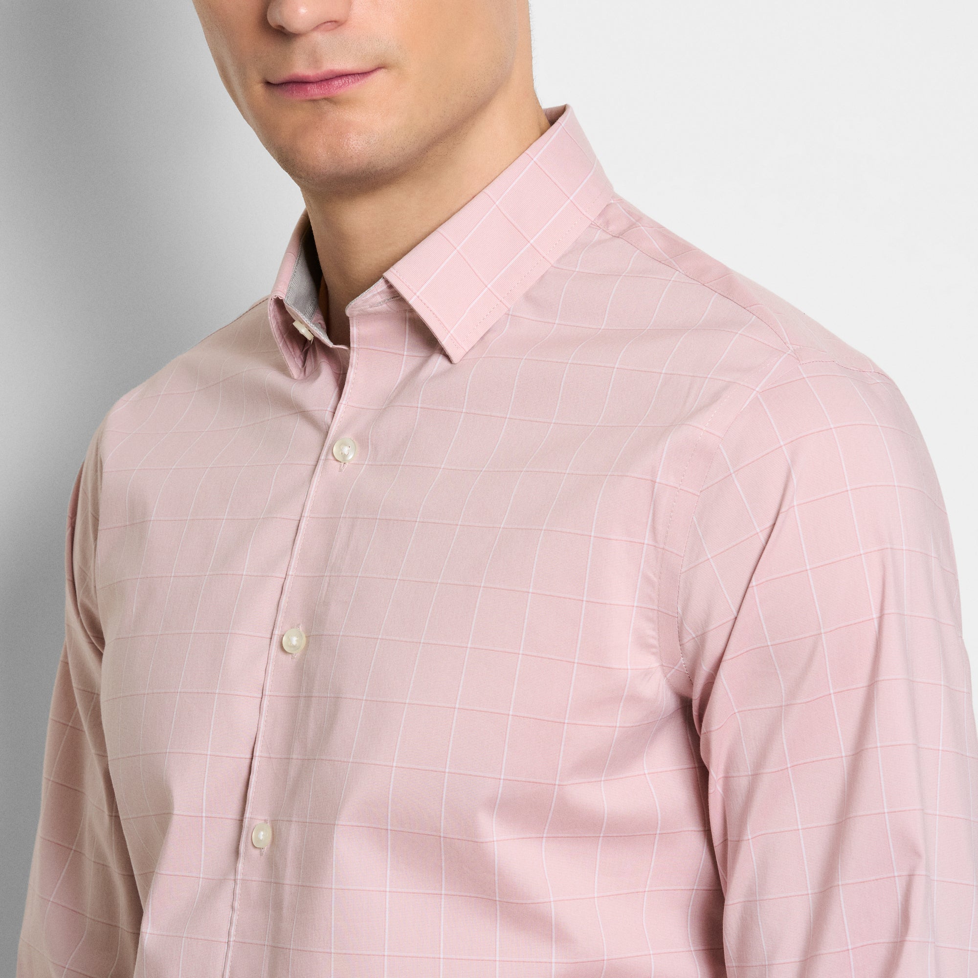 Cronbie Long Sleeve Slim Fit Stain Shield Grid Pattern Shirt – Van Heusen