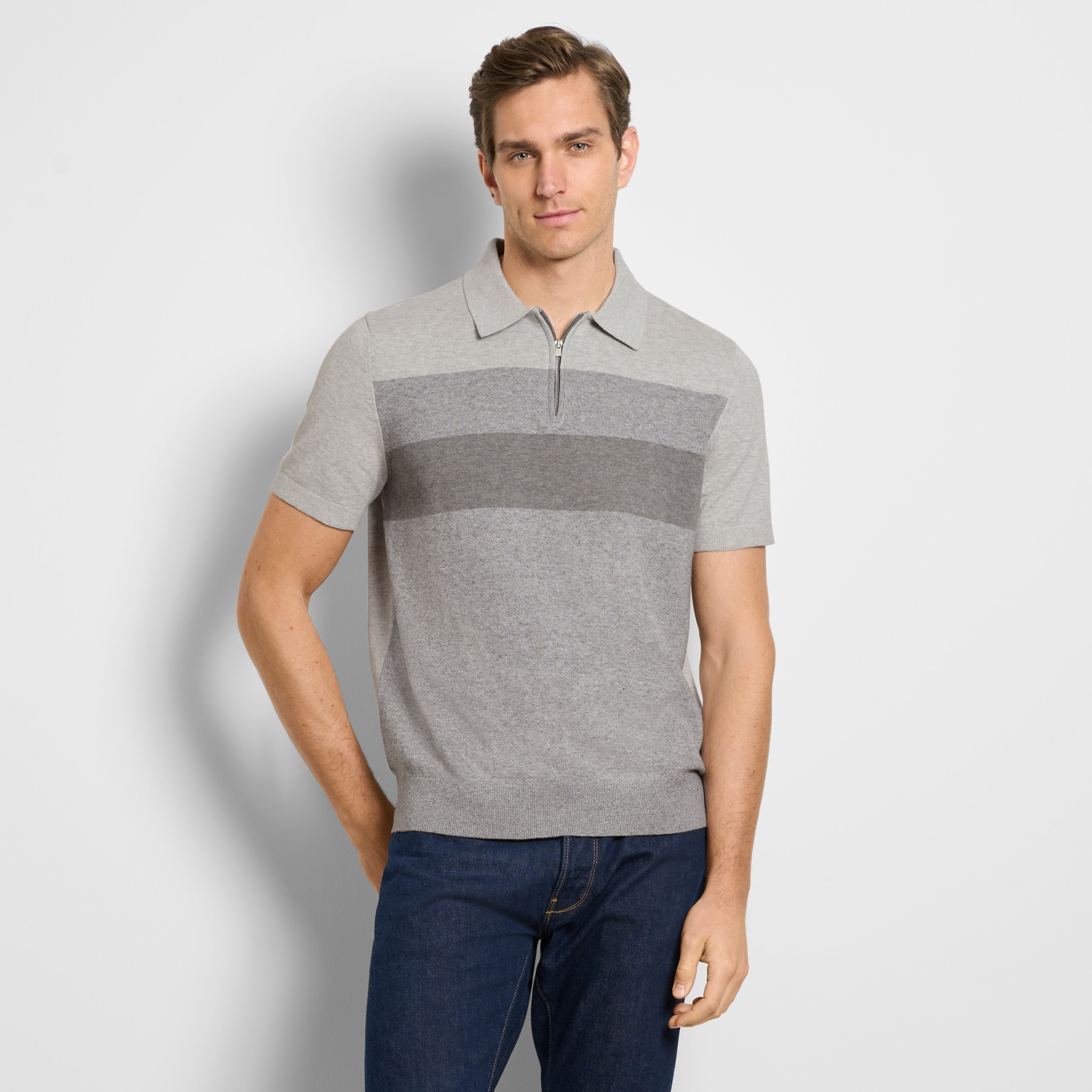 Temp Control Short Sleeve Sweater Zip Polo – Van Heusen